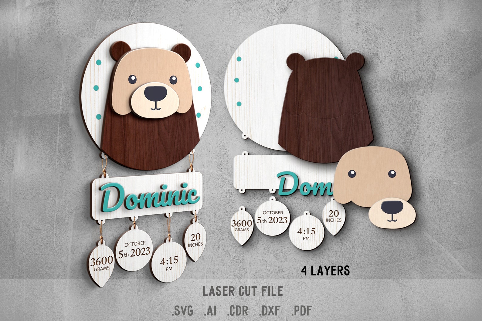 Baby Name Sign SVG Bundle. Laser Cut File for Glowforge. Cute Animals ...