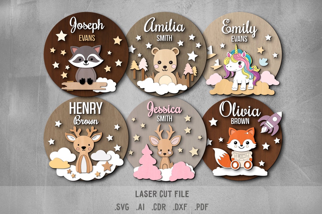 Baby Name Sign SVG Bundle. Laser Cut File for Glowforge. Cute Animals ...