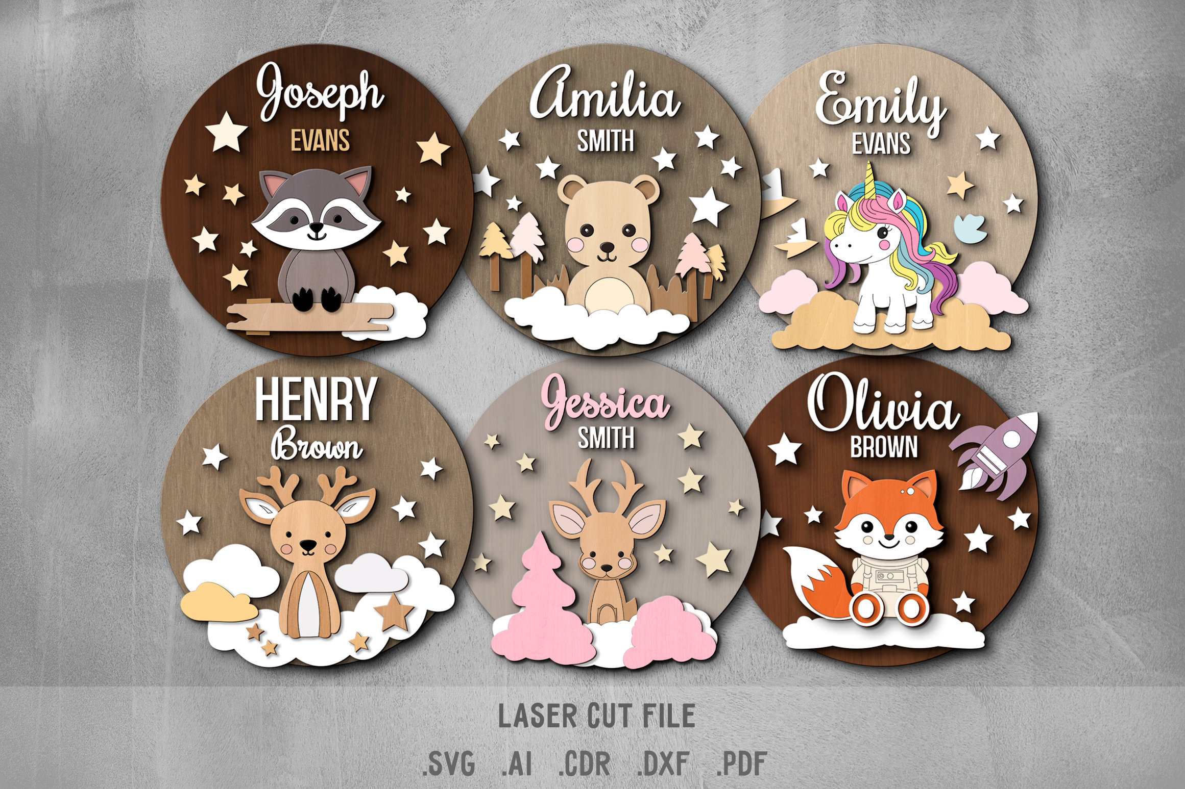 Baby Name Sign SVG Bundle. Laser Cut File for Glowforge. Cute Animals ...