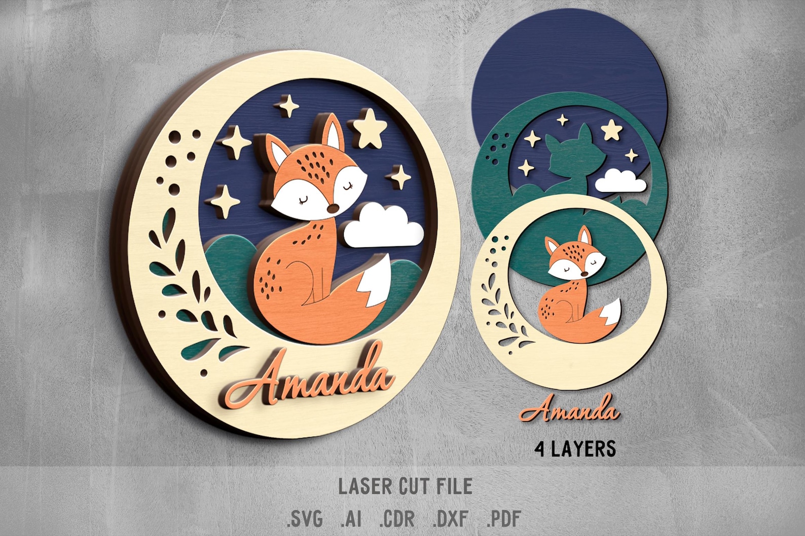 Baby Name Sign SVG Bundle. Laser Cut File for Glowforge. Fox, Rocket ...