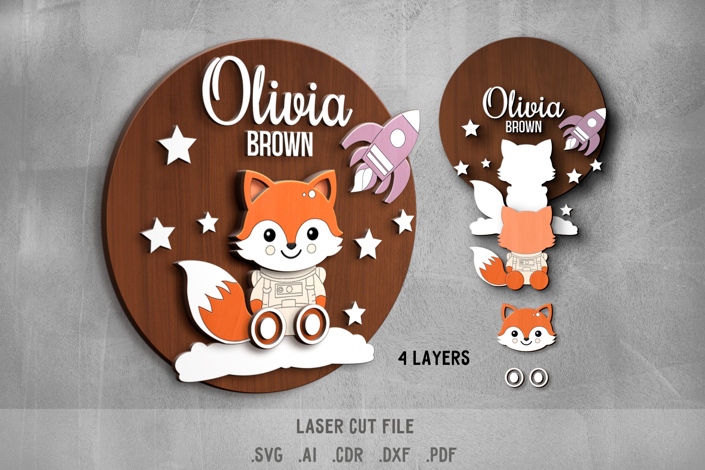 Fox SVG Baby Name Sign. Laser Cut File for Glowforge - Etsy