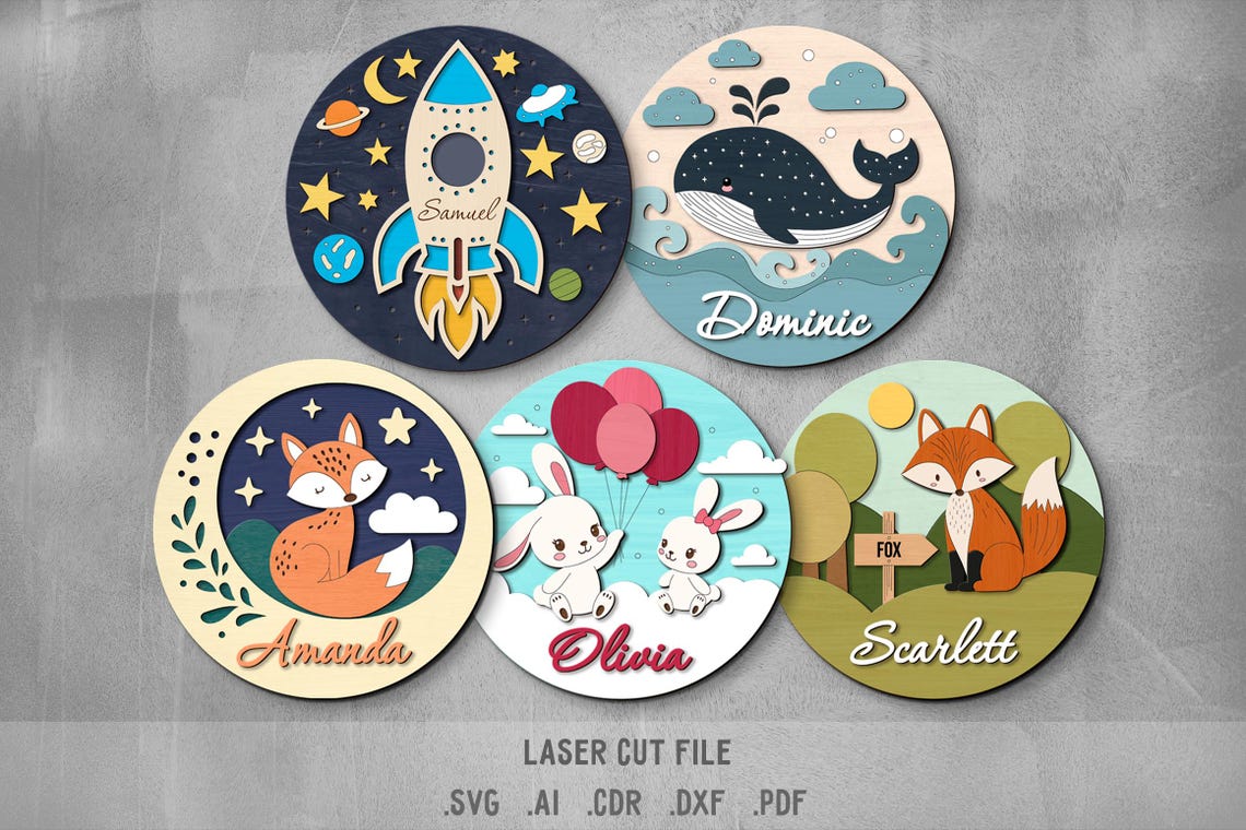 Baby Name Sign SVG Bundle. Laser Cut File for Glowforge. Fox, Rocket ...