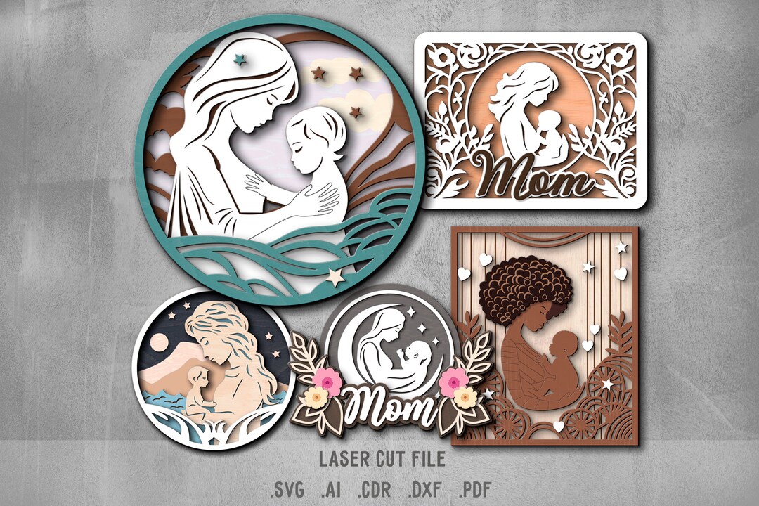 Mom and Child SVG Bundle. Laser Cut File for Glowforge. Mother With ...