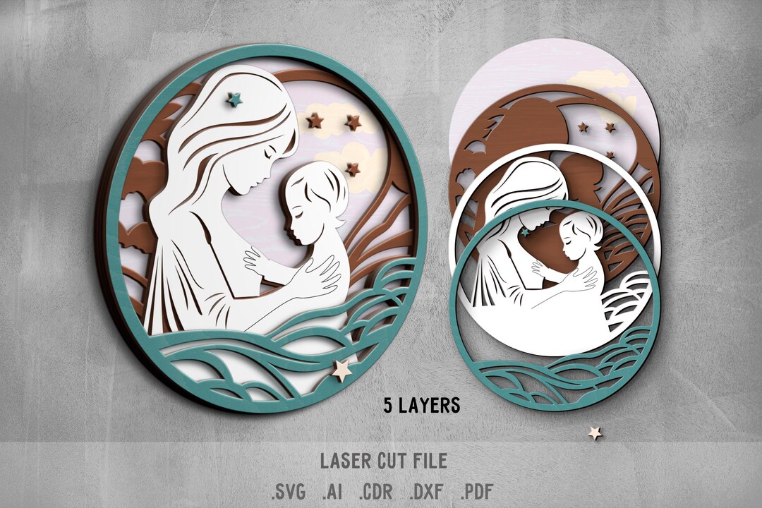 Mom and Child SVG. Laser Cut File for Glowforge. Mother With Baby - Etsy