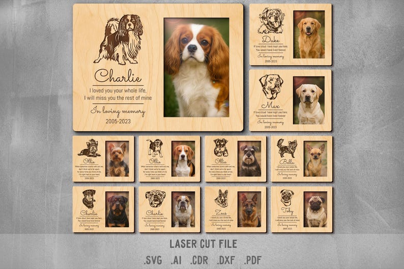 Dog Photo Frame SVG Bundle. Laser Cut File for Glowforge. Dog Memorial ...