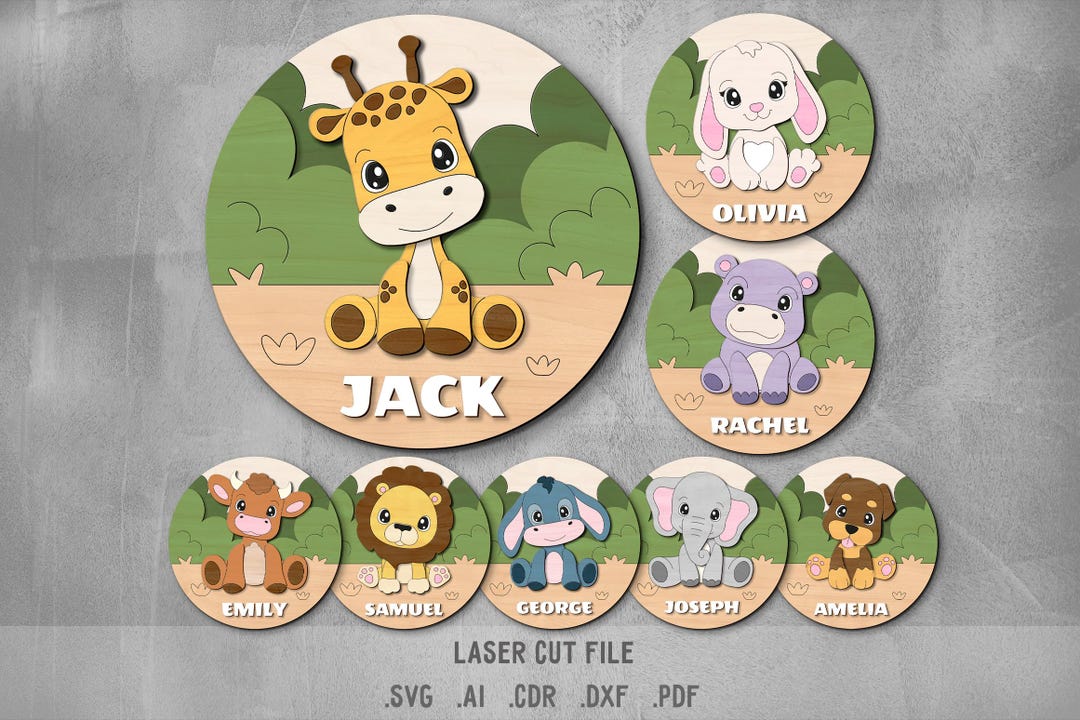 Animals Baby Name Sign SVG Bundle. Laser Cut File for Glowforge. Donkey ...
