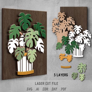 Monstera SVG Bundle. Laser Cut File for Glowforge. Plants in Pots ...