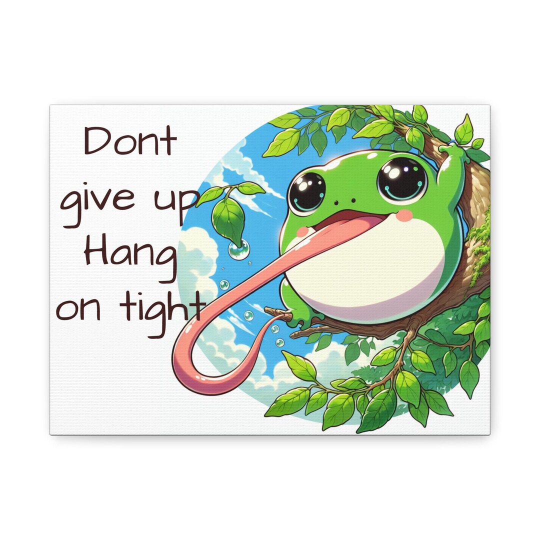 Canvas Print, Inspirational Cartoon Frog Hanging From Tree, Wall Art ...