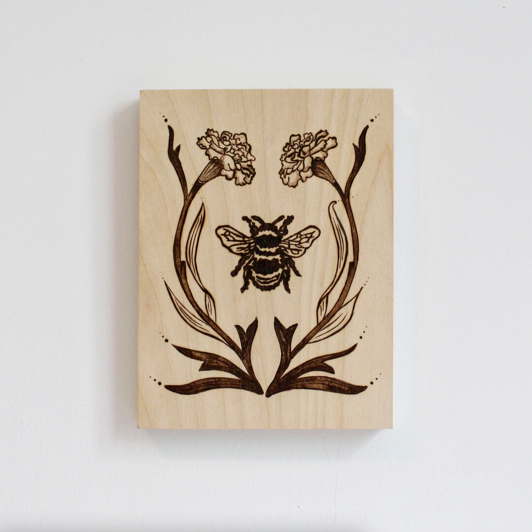 Bee in Flowers Hand Burned Wooden Canvas Wall Hangings Unique Gifts ...