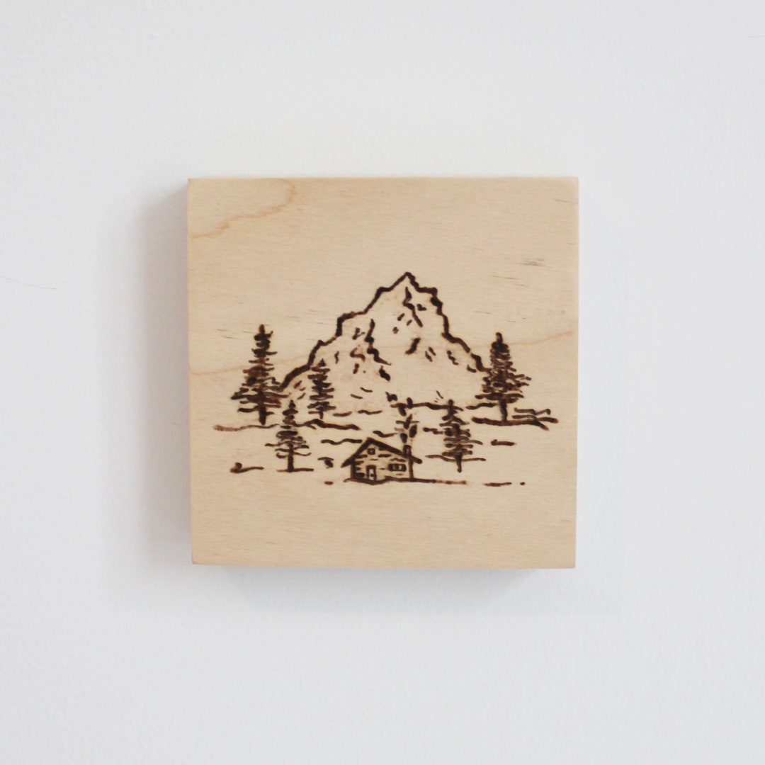 Cabin in the Woods 4"x4" | Hand Burned Wooden Canvas - Wall Hangings ...