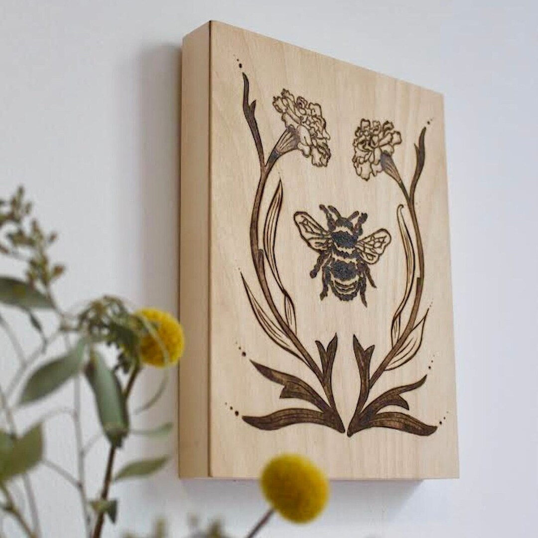 Bee in Flowers 6x9 Hand Burned Wooden Canvas Wall Hangings Unique Gifts ...