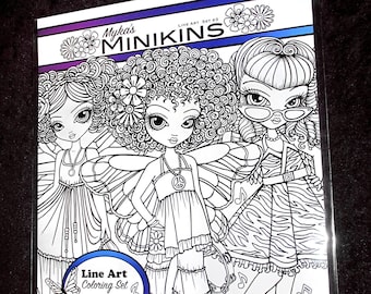 Set 3 Mykas Minikins Line Art Premium Loose Leaf Coloring - Etsy