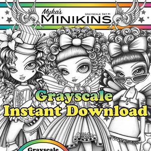 Myka's Minikins Grayscale Coloring Book: Fairy Art (digital Download ...