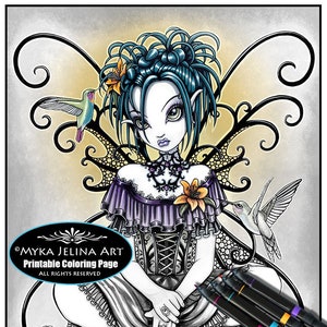 Lillian - Grayscale - Digital Download - Coloring Page - Hummingbird ...