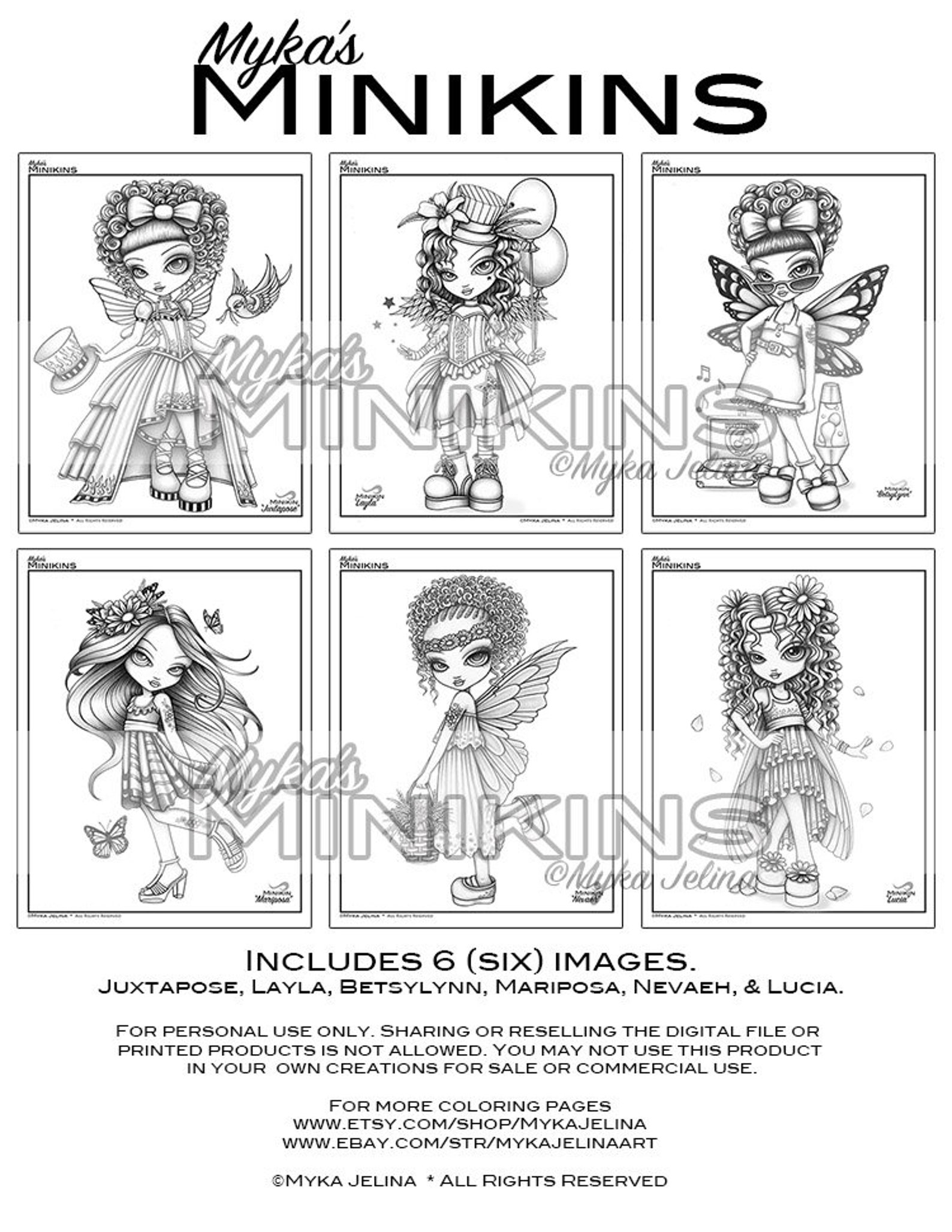 Set 1 Mykas Minikins Grayscale Premium Loose Leaf Coloring | Etsy