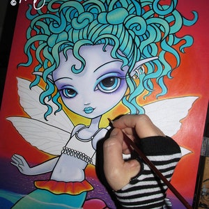 Tilly Original Acrylic Painting 12x24 Mykas Minnows Rainbow Big Eyed ...