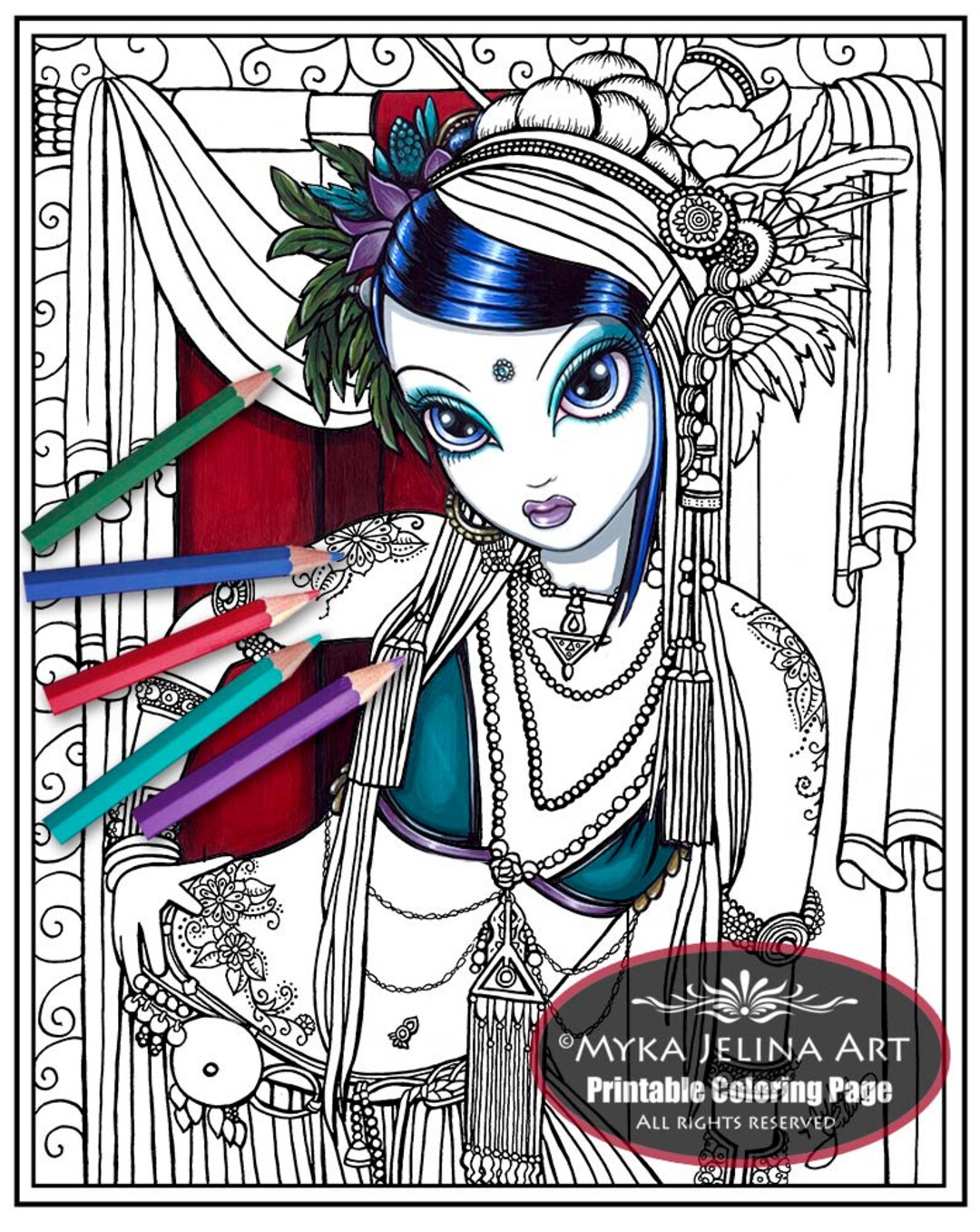Sonya Tribal Fusion Digital Download Coloring Page Line Art Myka Jelina ...