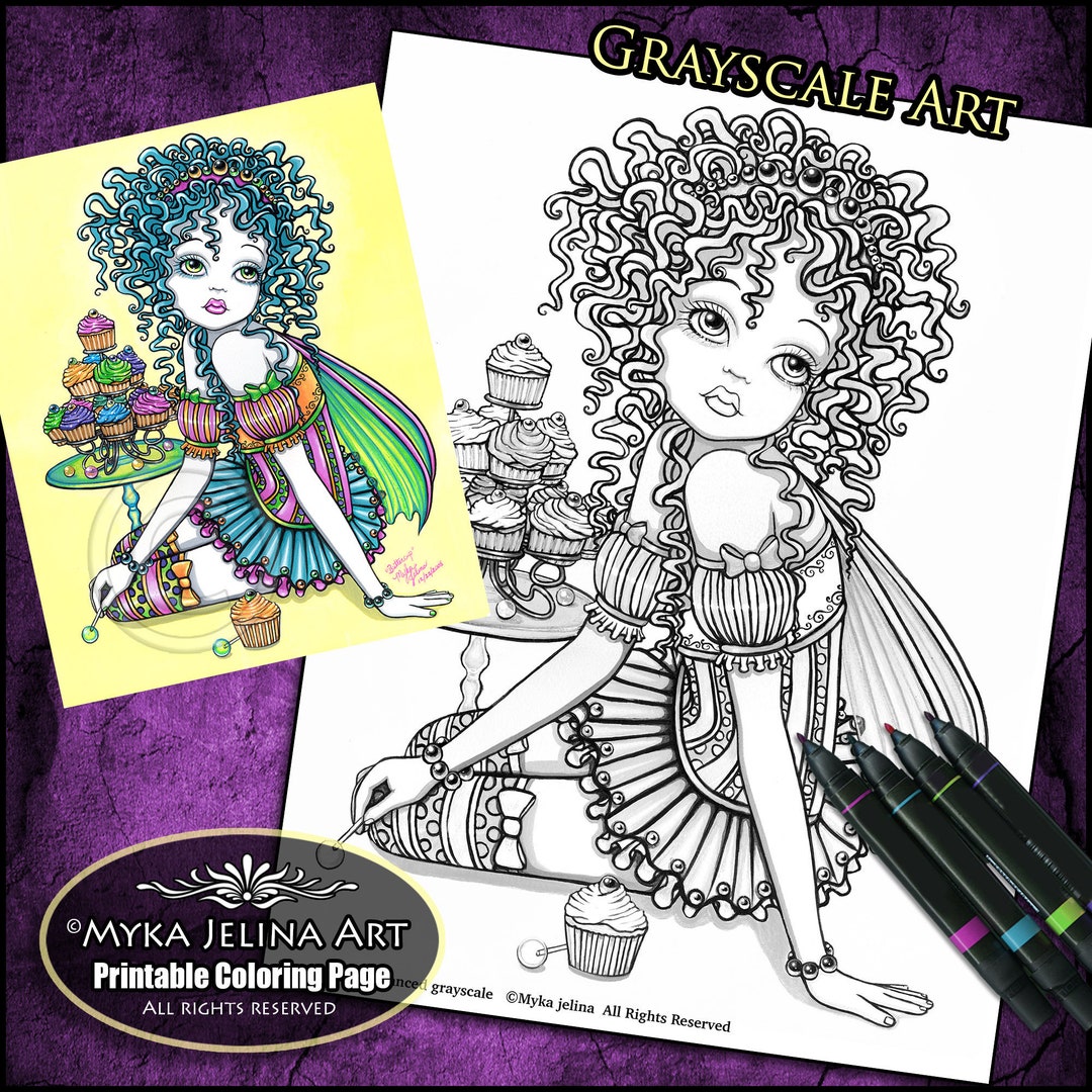 Cupcake Fairy Buttercup Grayscale Digital Download Coloring Page Candy ...