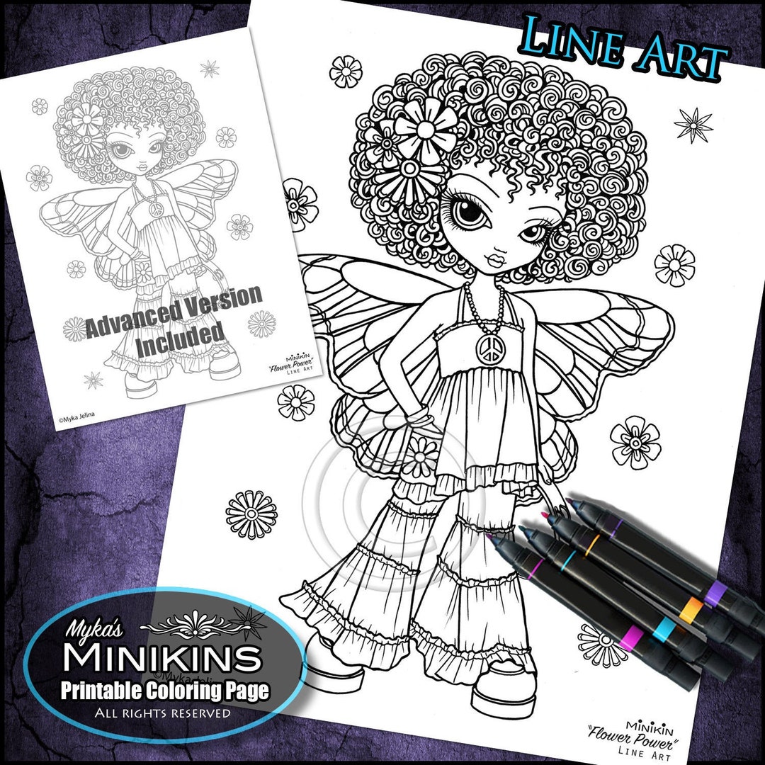 Minikin Flower Power - Line Art - Instant Download - Coloring Page ...