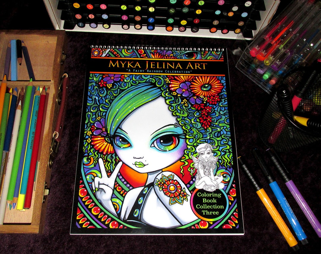 Rainbow Hippie Fairy Line Art & Grayscale Bound Coloring Book Artist ...