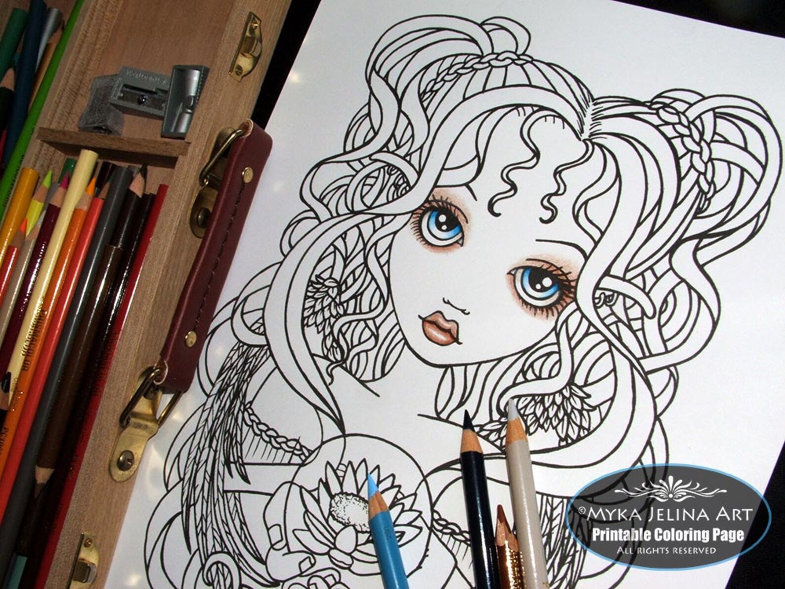 Kallan Lotus Angel Digital Download Coloring Page Line Art Myka Jelina ...