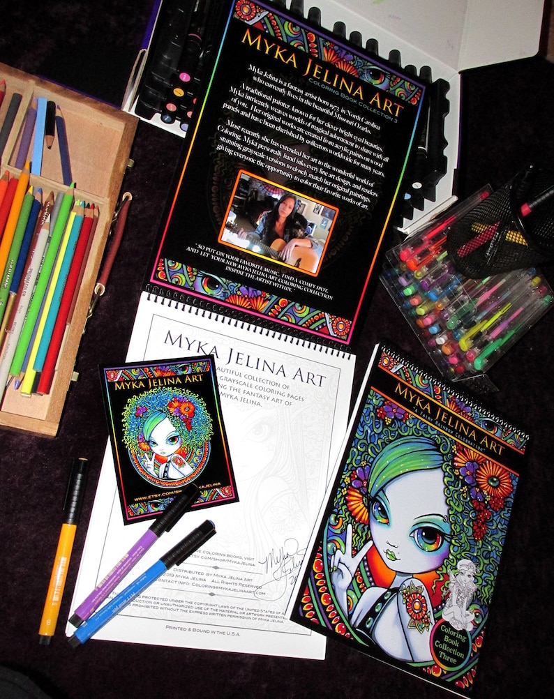 Rainbow Hippie Fairy Line Art & Grayscale Bound Coloring Book Artist ...