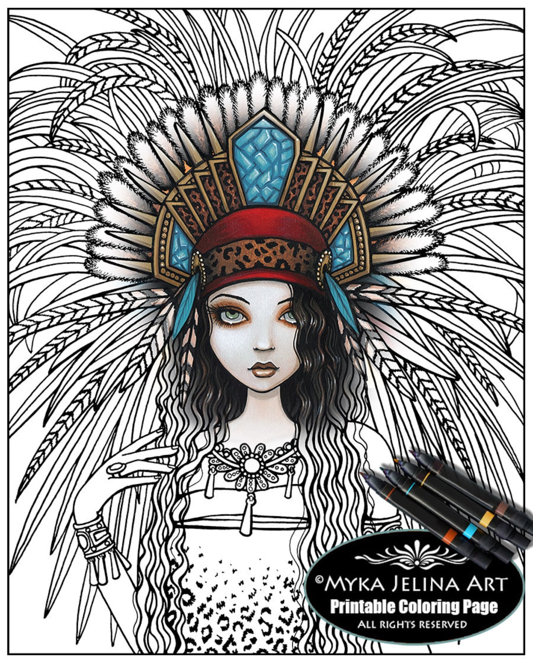 Zyanya - Line Art Close up - Digital Download - Coloring Page - Tribal ...