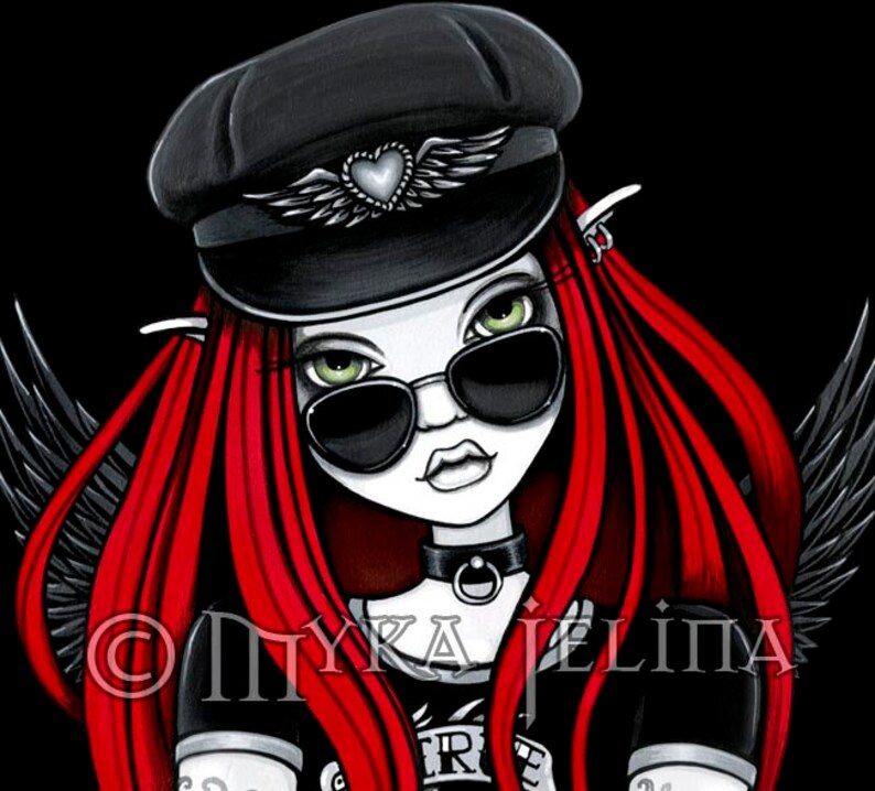 Harley Biker Angel Tattoo Red Dark Fairy Signed Myka Jelina Art Print ...