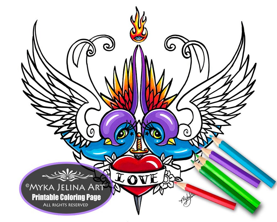 Eternal Love Digital Download Coloring Page Line Art Myka Jelina Birds ...