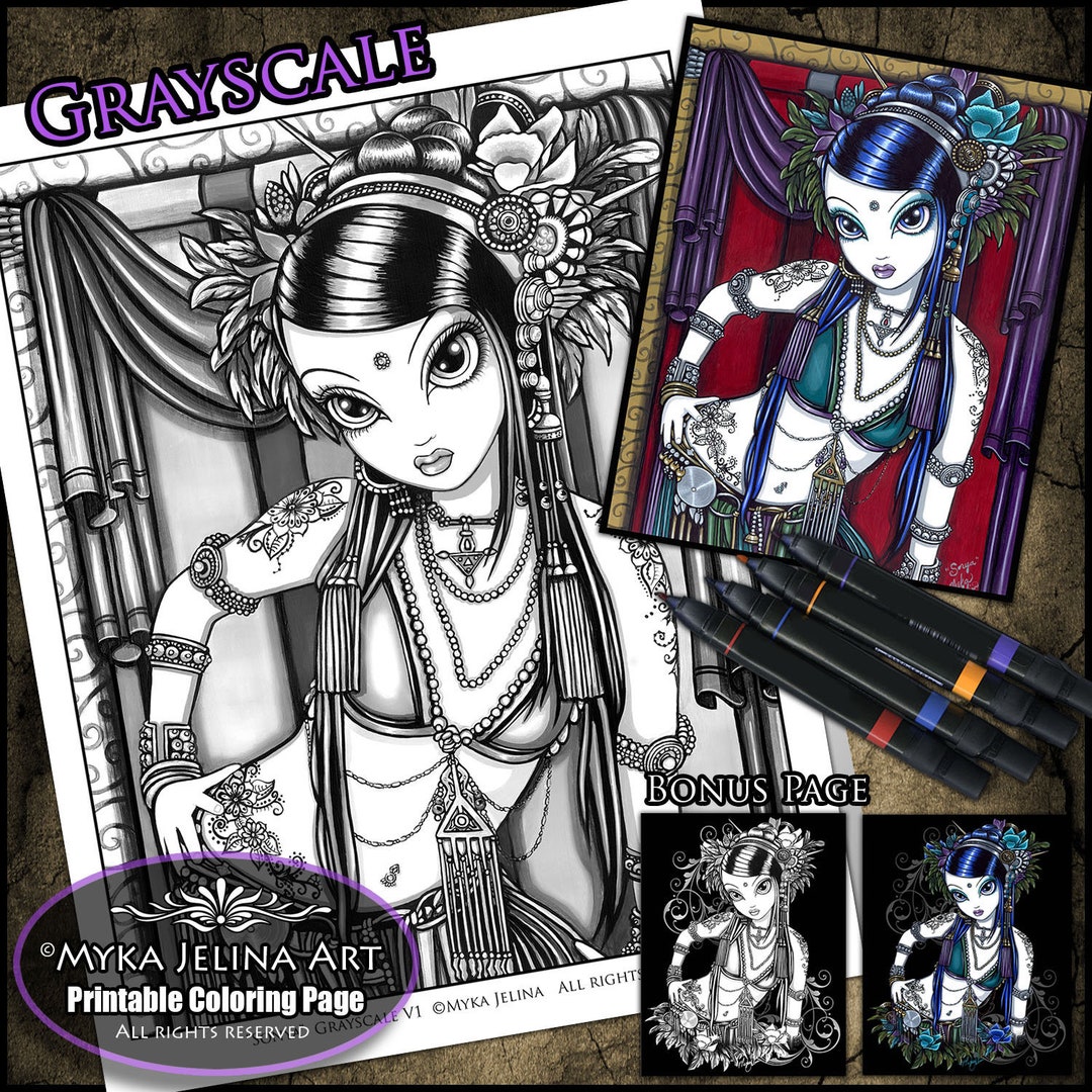 Sonya - Grayscale - Digital Download - Coloring Page - Tribal Fusion ...