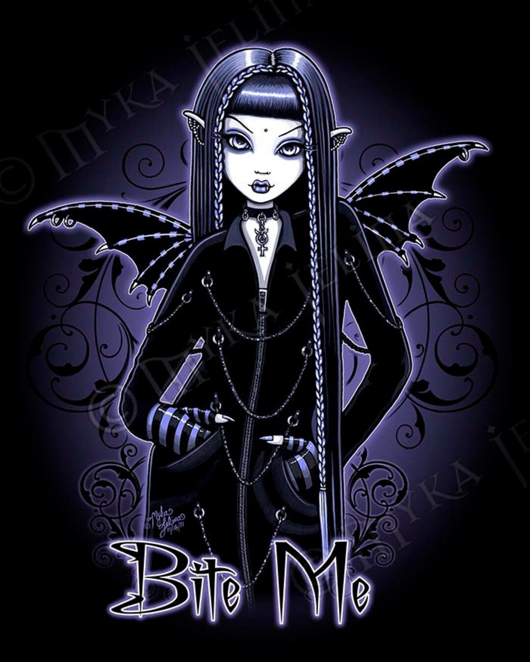 Mina Signed Prints Gothic Blue Bite Me Vampire Fae - Etsy
