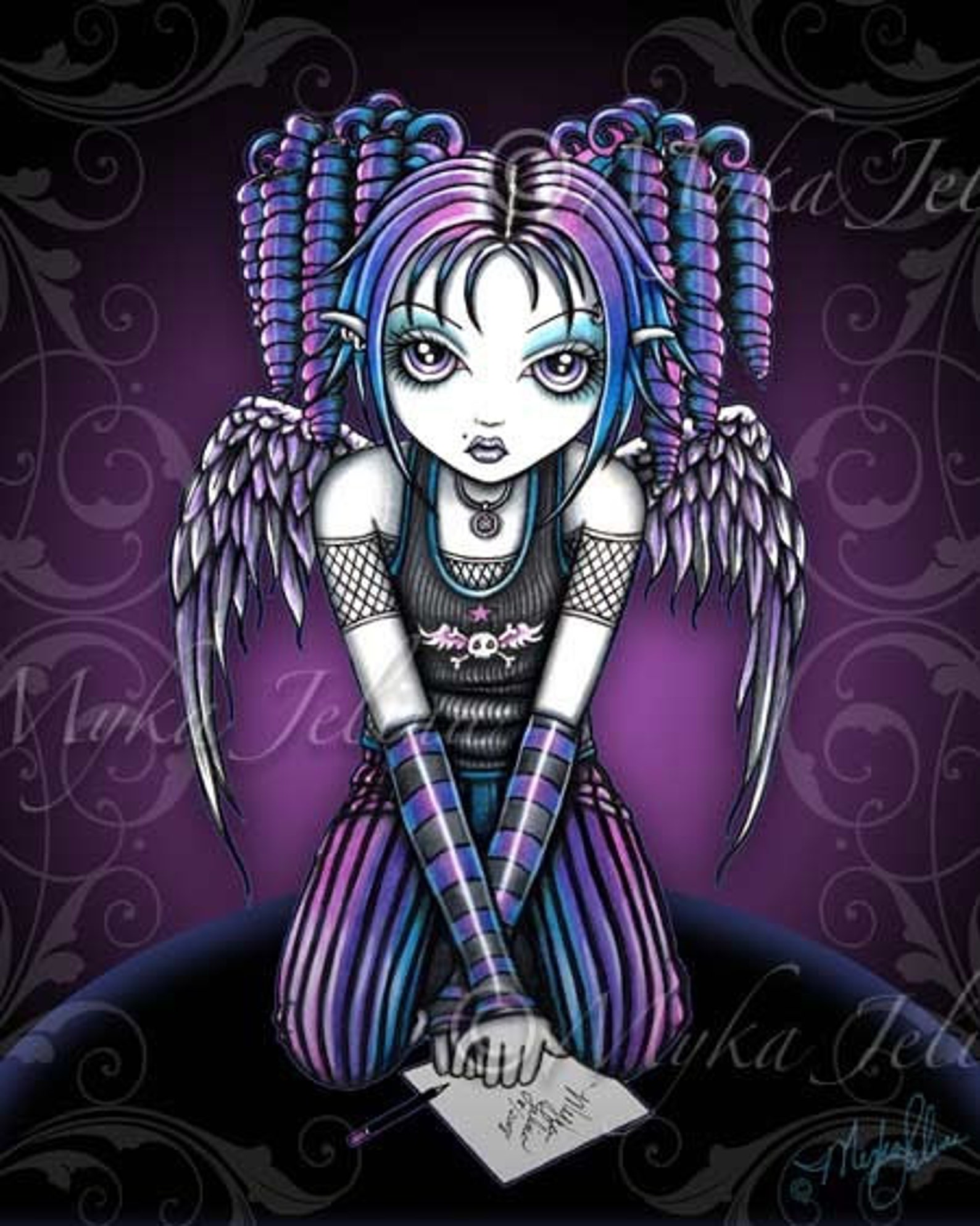 Ariel Cute Emo Pigtail Angel Gothic Fairy Art Print by Myka - Etsy