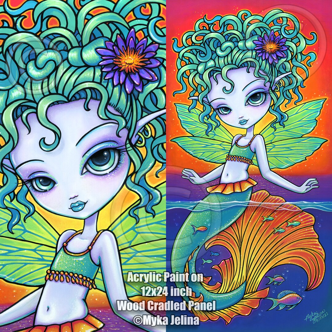 Tilly Original Acrylic Painting 12x24 Mykas Minnows Rainbow Big Eyed ...