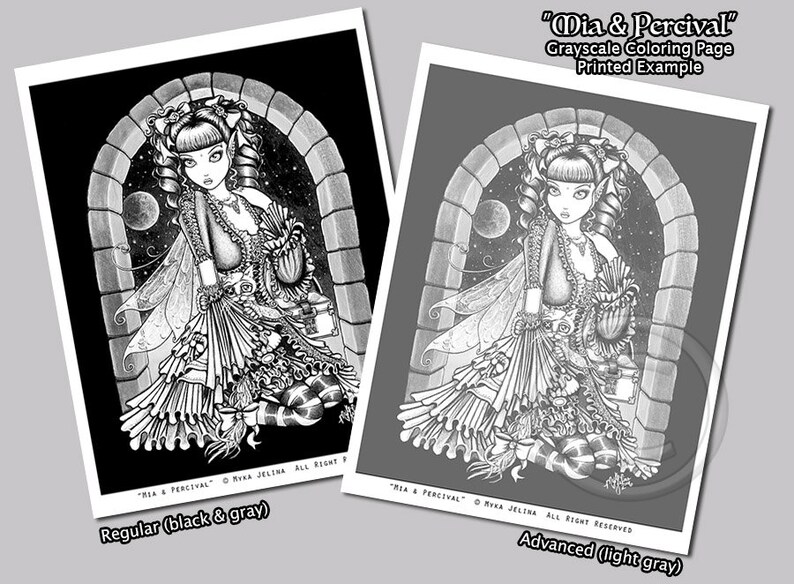 Gothic Victorian Fairy Coloring Page: Mia & Percival Cat Art (digital ...