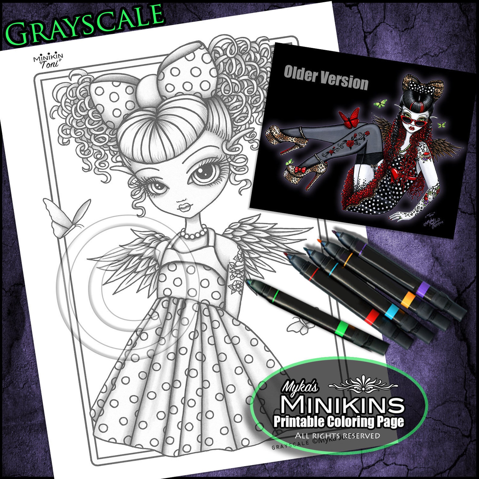 Minikin Toni Grayscale Instant Download Coloring Page | Etsy