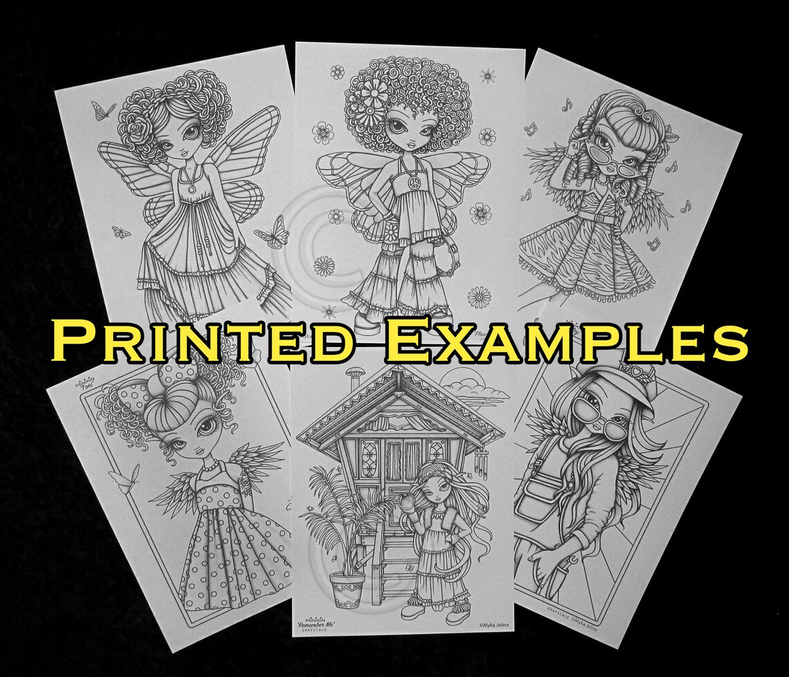 Set 3 Mykas Minikins Grayscale Coloring Pages Instant - Etsy