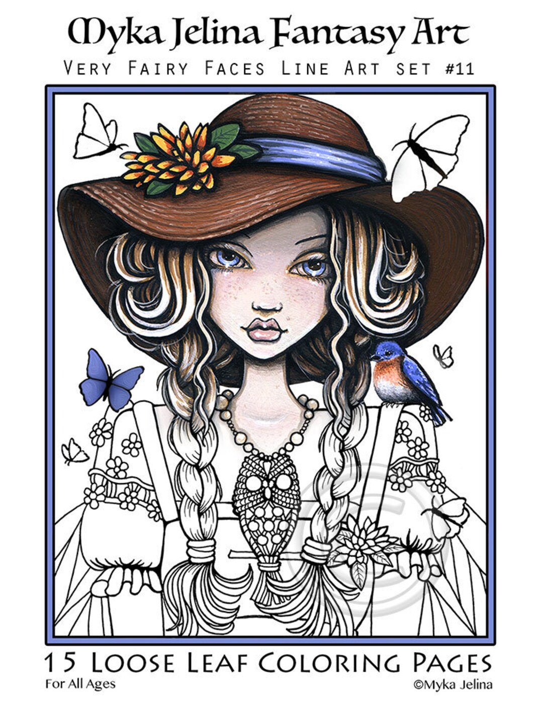 Line Art Set 11 - Printed Coloring Pages - Fairy Faces - Big Eyed Fairy ...
