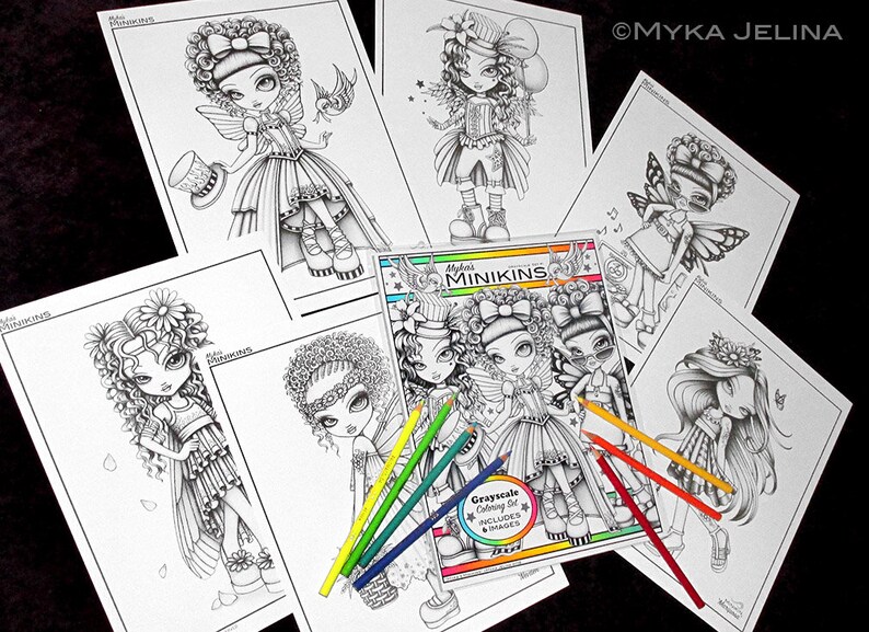 Set 1 Mykas Minikins Grayscale Premium Loose Leaf Coloring | Etsy