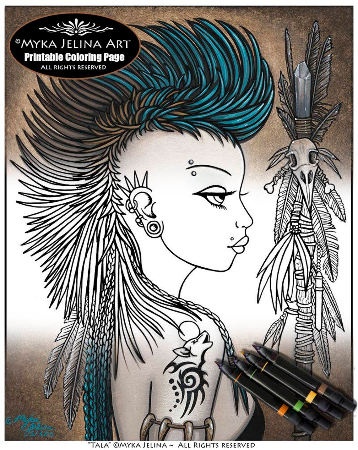 Tala Tribal Mohawk Line Art Digital Download Coloring Page - Etsy