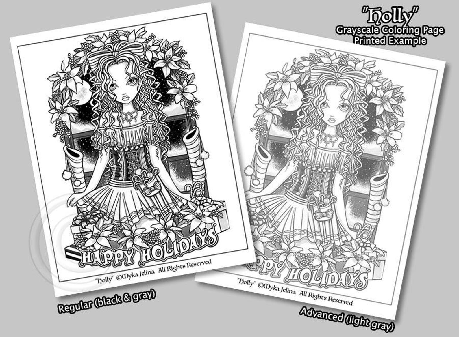 Holly Grayscale Digital Download Coloring Page Myka - Etsy