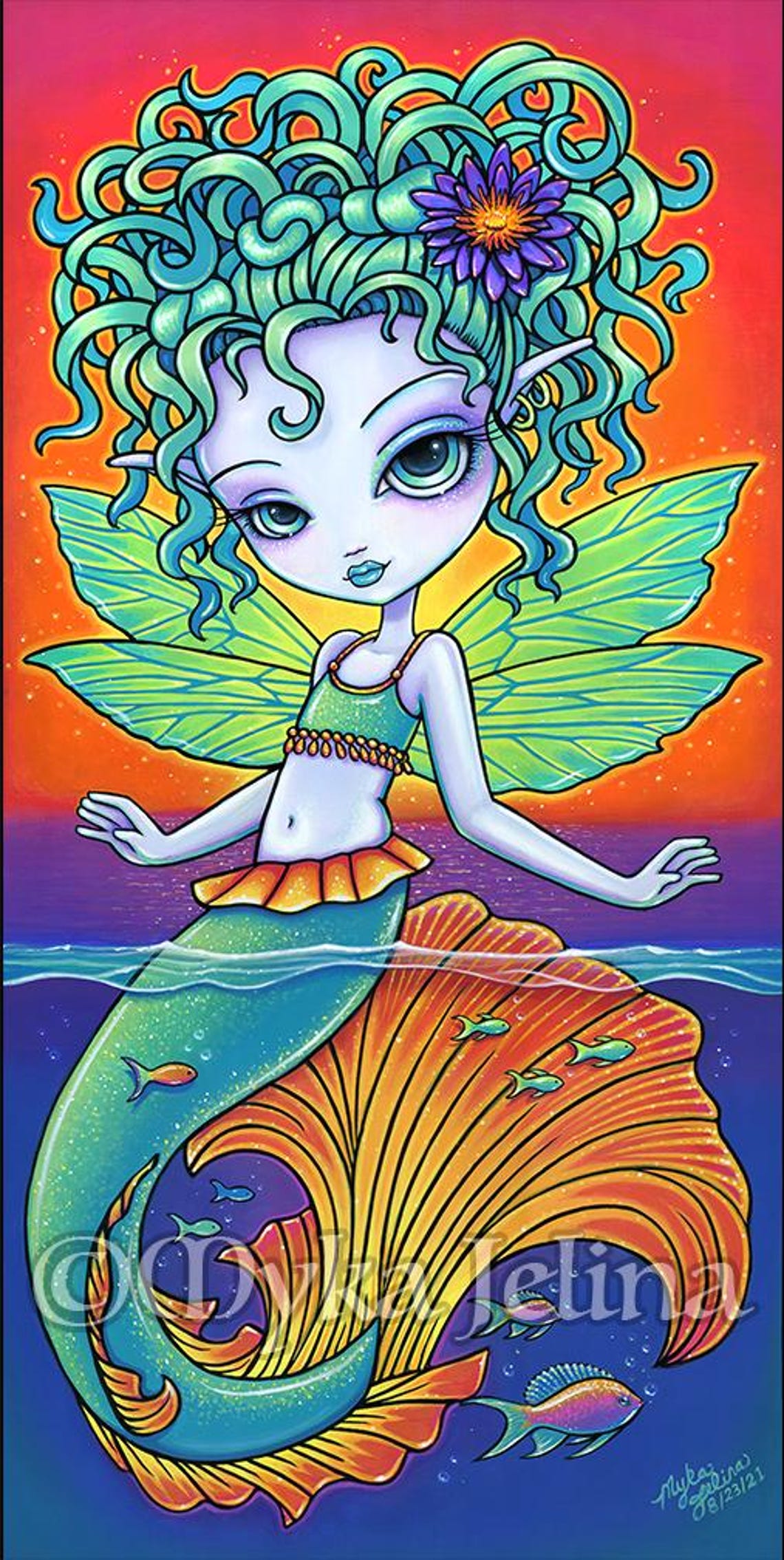 Mermaid Tilly Grayscale Coloring Page: Tropical Fantasy Art (digital ...