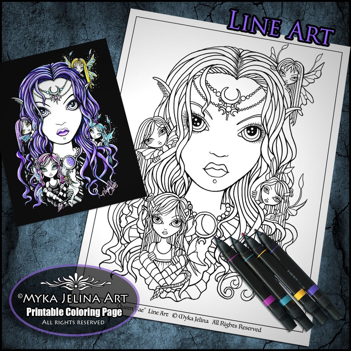 Queen Fae Line Art Digital Download Coloring Page - Etsy