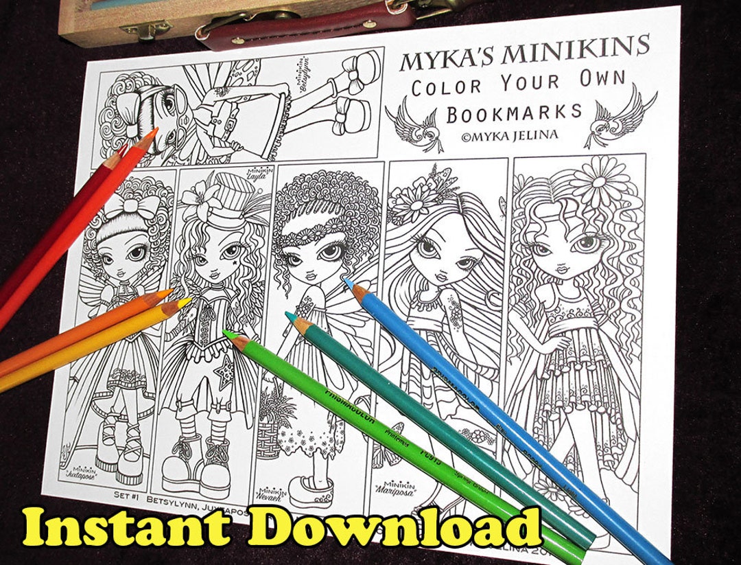 Mykas Minikins Bookmark Set #1 Coloring Page Cute Big Eyed Fairy ...