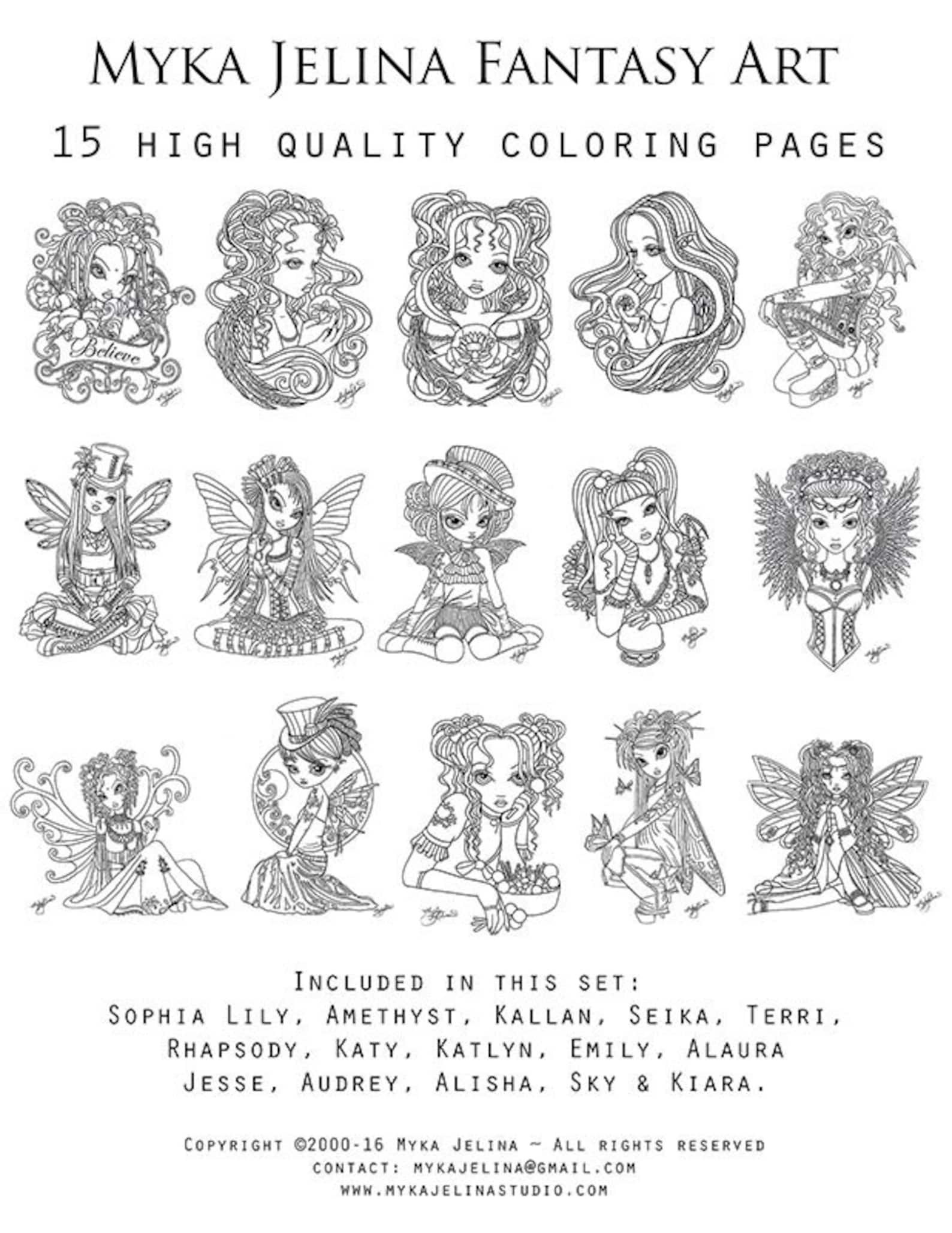 Set 7 - Printable Coloring Book - 15 Pages - Myka Jelina Art - Fairy ...