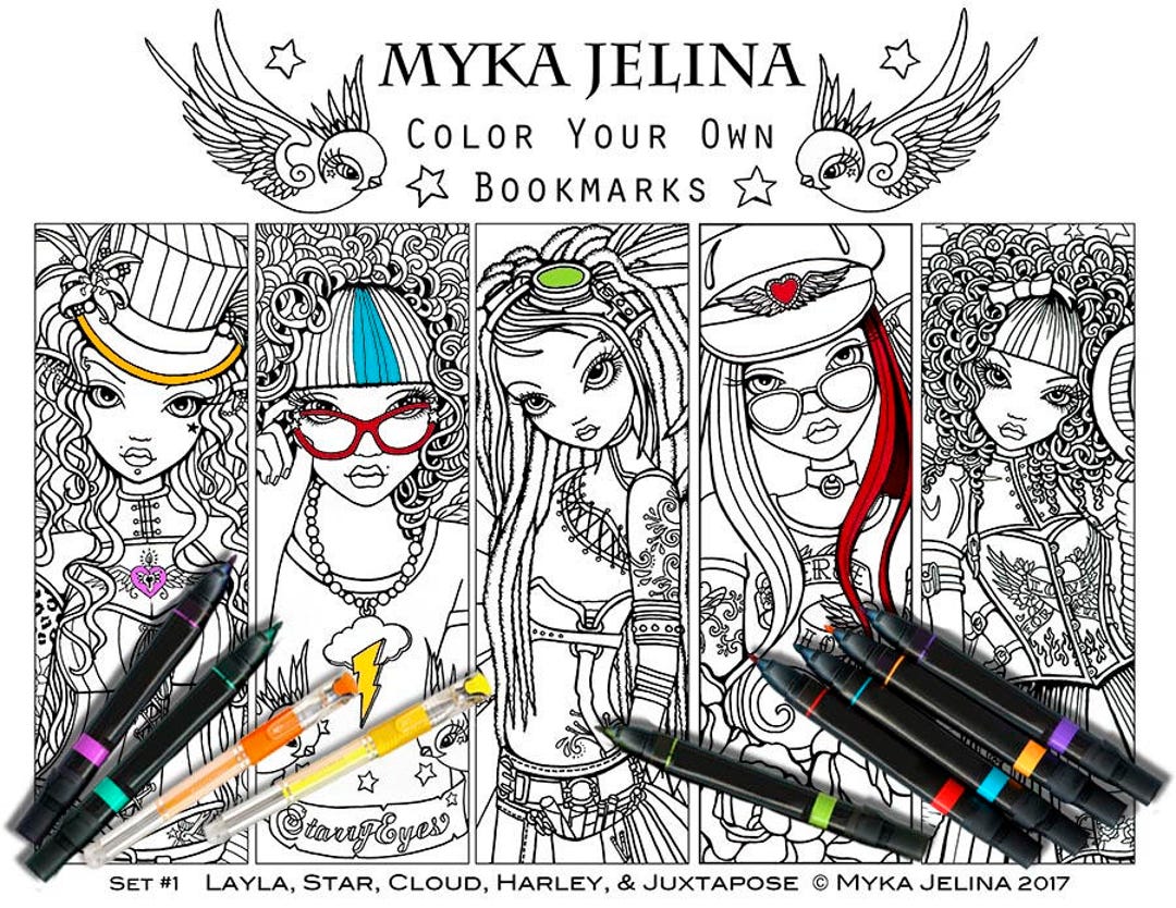 Bookmark Coloring Page Line Art Set #1 Digital Download Myka Jelina ...