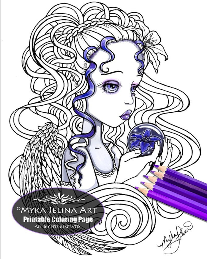 Amethyst Lilly Flower Angel Digital Download Coloring Page - Etsy