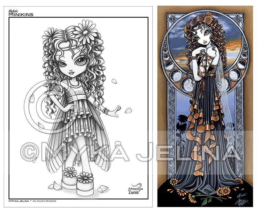 Set 1 Mykas Minikins Grayscale Digital Download Color | Etsy