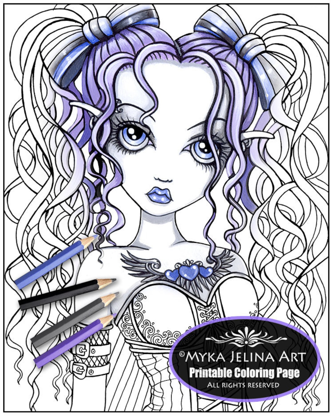 Single Coloring Page Digital Download Line Art "haylee Close Up" Myka ...