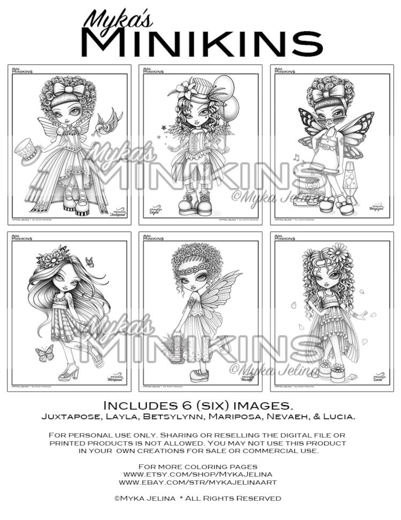 Set 1 Mykas Minikins Grayscale Digital Download Color | Etsy