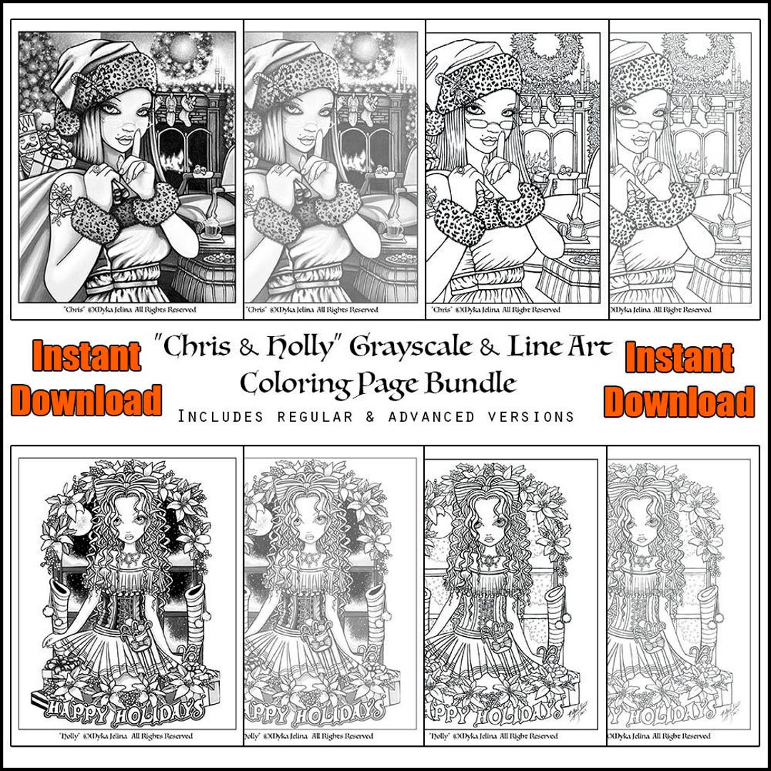 Christmas Coloring Page Bundle - Instant Download - Holiday Art ...